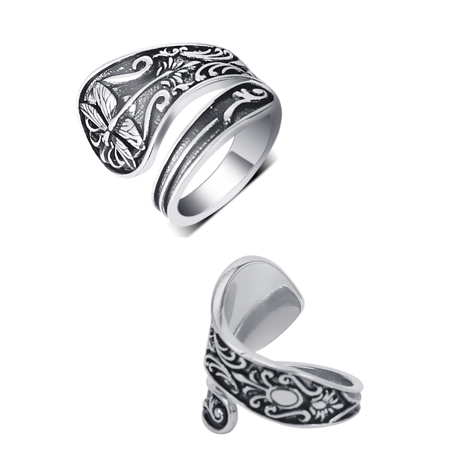 Cawsug Spoon Rings for Women Vintage Silver Boho Statement Dragonfly Adjustable Spoon Ring Thumb Jewelry (silver-1, 9)