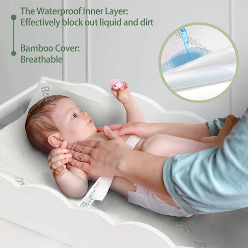 Truwelby Changing Pad, Waterproof Bamboo Cover Contour Diaper Changing Pad for Dresser Top, Baby Changing Table Pad Cover Hypoallergenic Washable