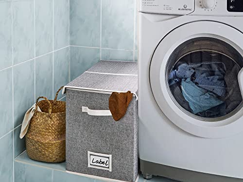 LoforHoney Home Large Storage Bin with Lid, Foldable Laundry Basket with Durable Handles, Double Laundry Hamper with Divider, Fabric Storage Bin with Lid for Clothes, Canvas Storage Bin with Lid for Organizing, Laundry Basket Organizer, Dark Gray