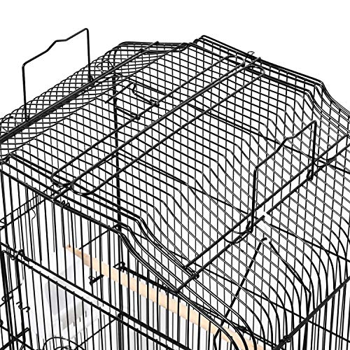 Yaheetech Open Play Top Medium Size Quaker Parrot Bird Cage Cockatiel Indian Ring Neck Sun Parakeet Green Cheek Conures Lovebirds Budgies Canary Finch Parrotlet Portable Bird Cage,Black