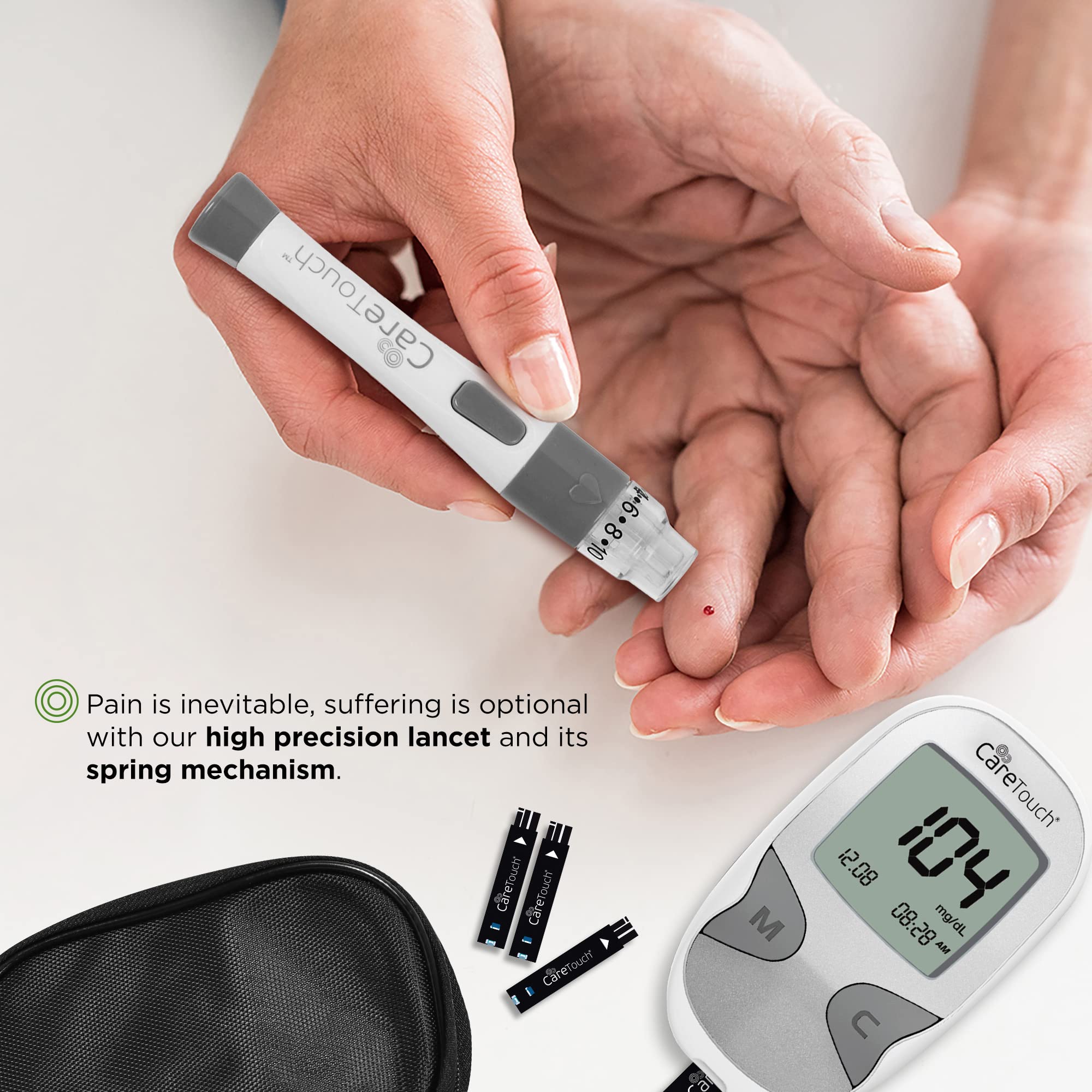 Care Touch Blood Glucose Meter Kit - Diabetes Testing Kit with Glucometer, Test Strips, Lancing Device, Lancets & Travel Case
