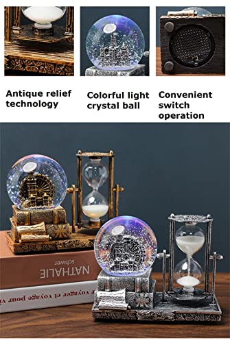 Music Crystal Snow Globe with Hourglass Timer Home Decoration for Living Room Bedroom Book Shelf TV Cabinet Desktop Decor Statue Figurine Table Centerpieces Ornaments (A-Brown)