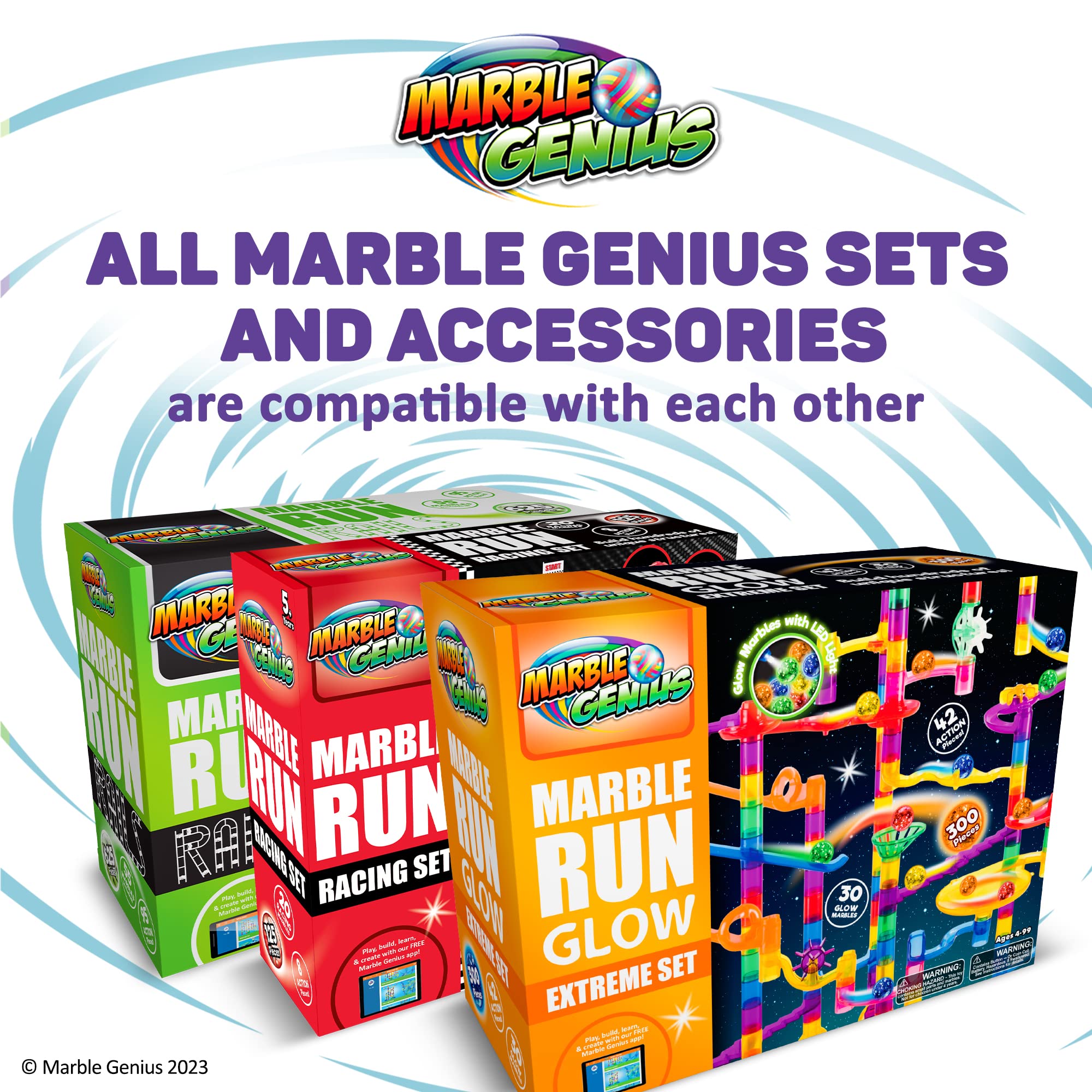 Marble Genius Flying Marbles Expansion Pack - 5 Boards + 100 Trivia Cards Set, Experience The Thrill of Racing, Includes an App with Additional Challenges That is Perfect for Kids, Teens, and Adults