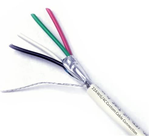 Custom Cable Connection 22 AWG 4 Conductor Stranded Shielded Plenum Cable White CL3P Jacket for Security/Alarm/Access Control/Sound - 500 FootPull Box
