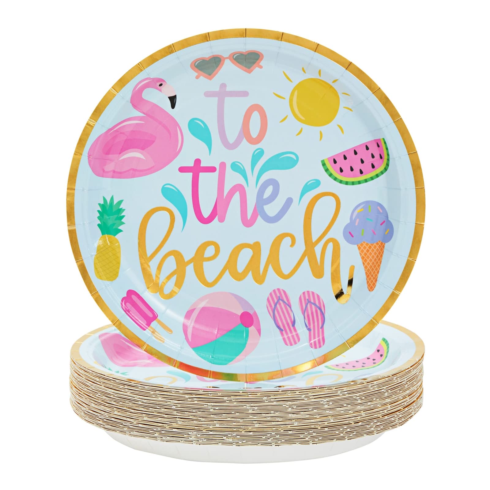 BLUE PANDA 48 Pack Tropical Beach Paper Plates, Pool Party Decorations for Kids Birthday, Summer BBQ (9 In)