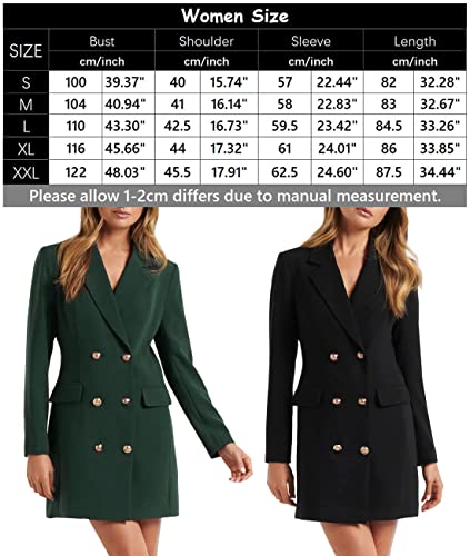 futurino Women's Casual Solid Color Long Sleeve Lapel Double Breasted Mid Length Suit Office Blazer Outwear Black