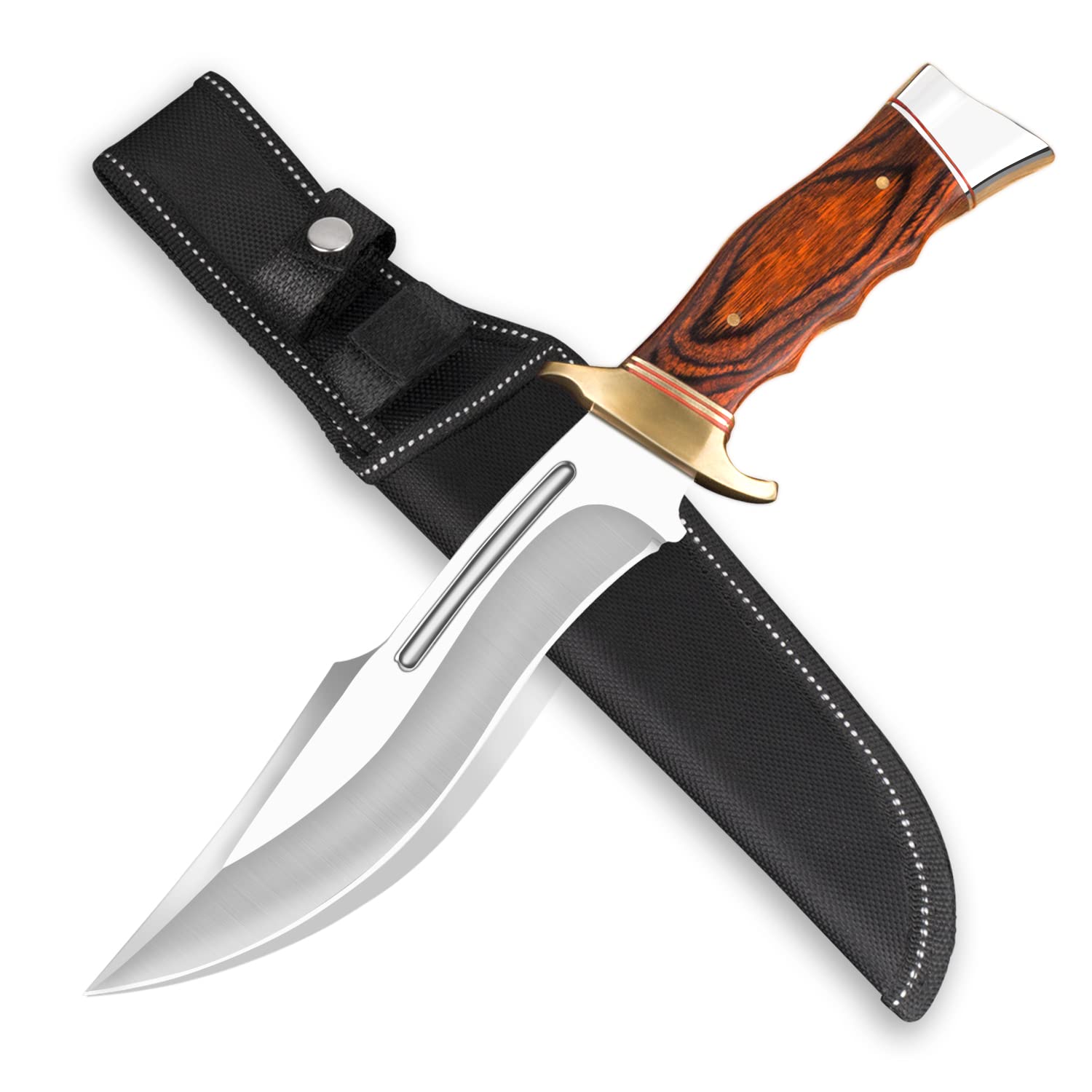 Bowie Knife with Sheath Full Tang Fixed Blade Hunting Knife 12 inches, Knife for Tactical, Survival, Camping, Christmas Gift