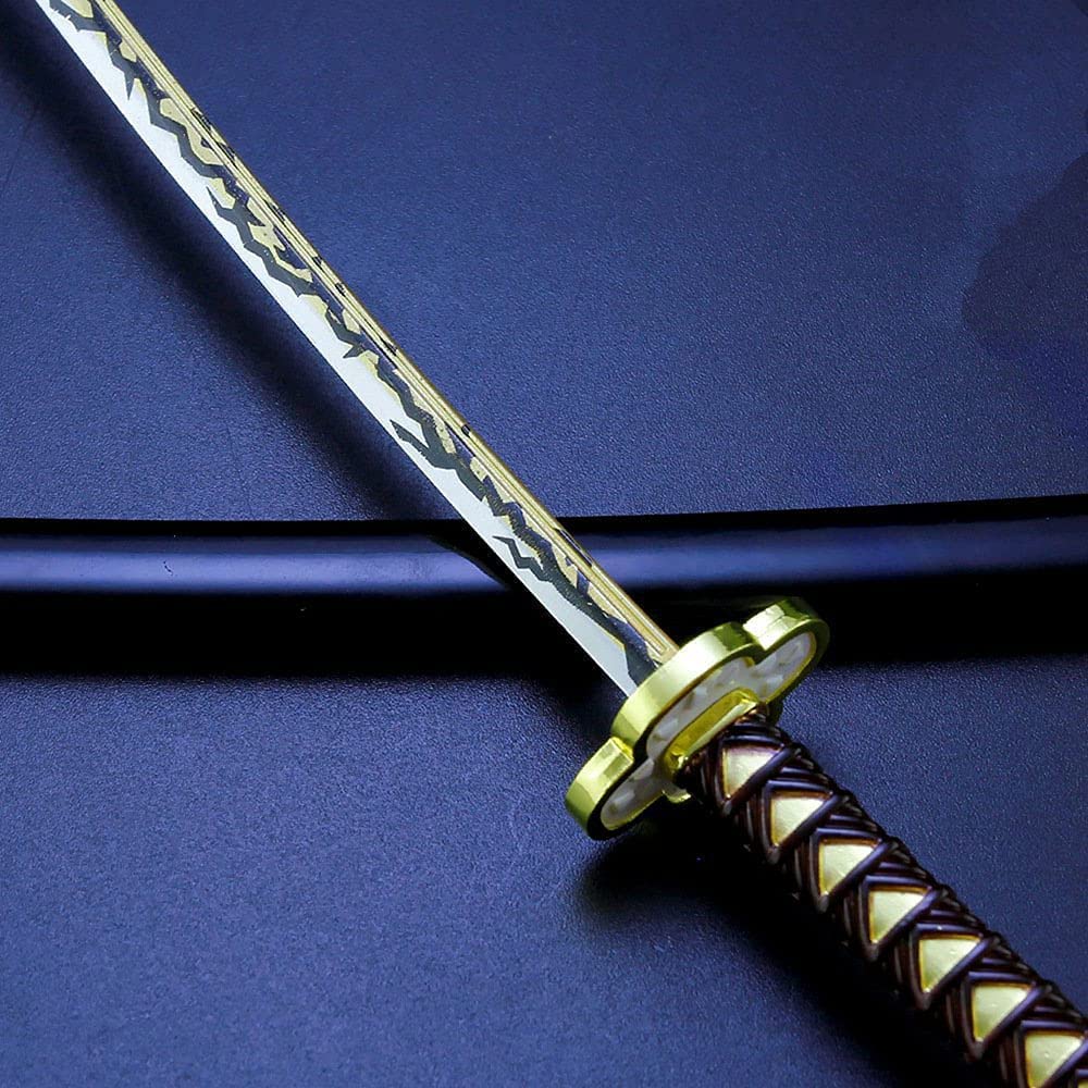 QISUO Demon Slayer Kaigaku Japanese Sword Toys,Katana Model Artificial Mini Metal Model Keychain Gift Toys, Black, 25.5cm