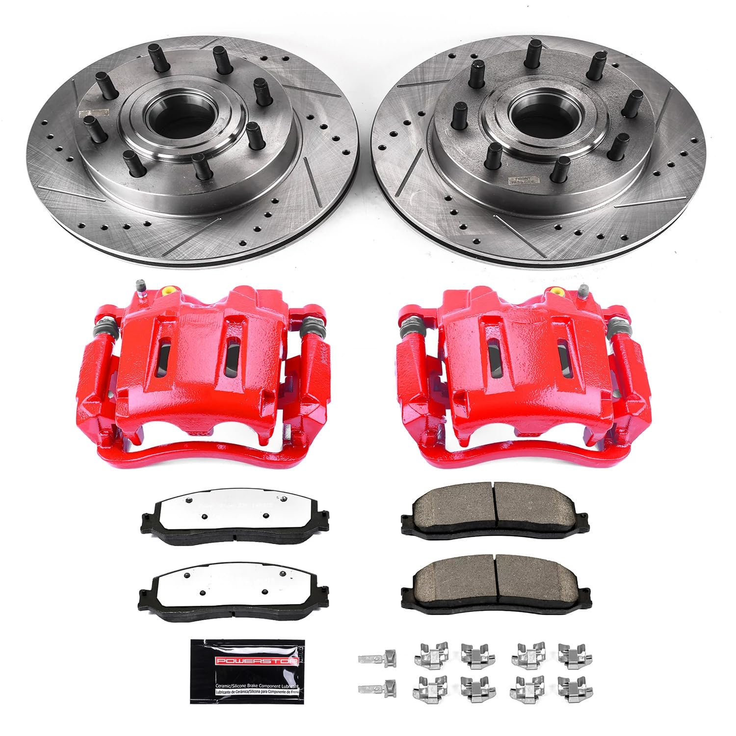 Power Stop KC6268 Z23 Evolution Sport Brake Kit with Powder Coated Calipers Brake Pads, Drilled and Slotted Rotors For 2012-2017 Ford F-150 6 Lug [Application Specific] | 2012-2018 F-150 Raptor