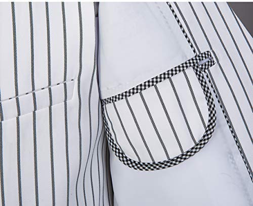Mens 3 Piece Pinstripe Suit Slim Fit Casual Dress Suits Blazer + Vest + Pants US Size 38 (Asian Size 3XL) White