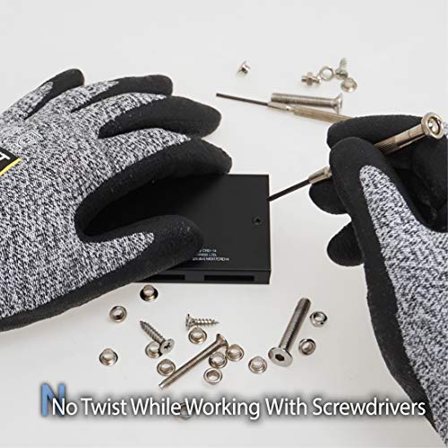 DEX FIT Level 5 Cut Resistant Gloves Cru553, 3D-Comfort Fit, Firm Grip, Thin & Lightweight, Touch-Screen Compatible, Durable, Breathable & Cool, Machine Washable; Grey L (9) 1 Pair