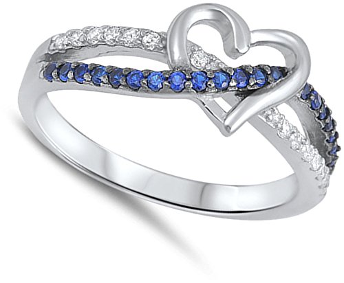 Blue Simulated Sapphire Infinity Knot Promise Heart Ring .925 Sterling Silver Band Size 5
