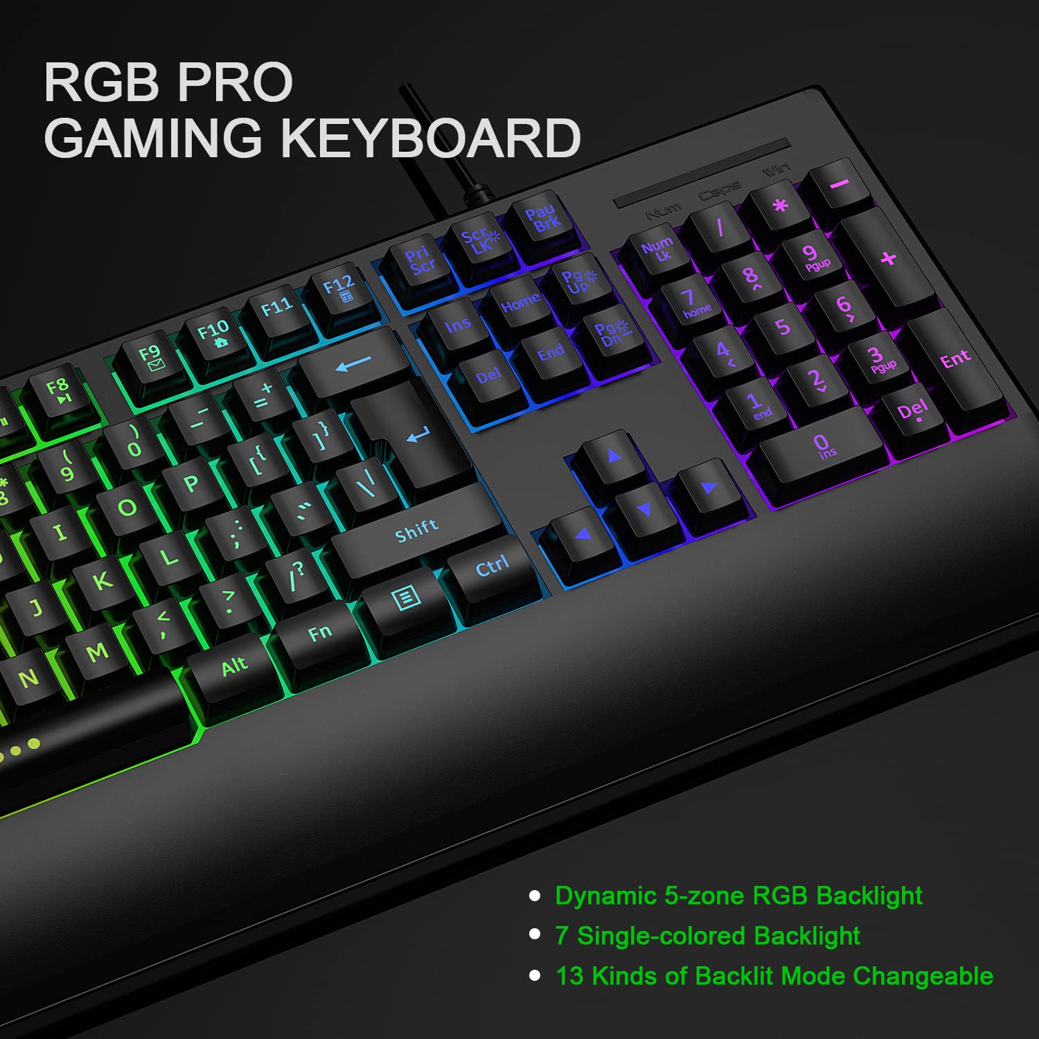 BlueFinger Wireless Gaming Keyboard and Mouse Combo, Rechargeable 87 Keys RGB Rainbow Backlit Gaming Keyboard & Ergonomic Light Up Gaming Mice for Mac Laptop PC (104 Rainbow)