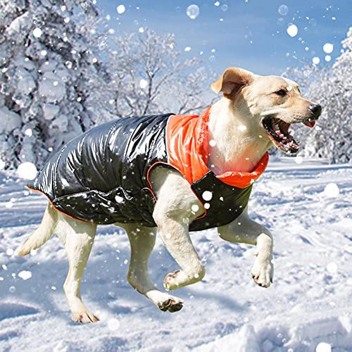 KOOGAL Dog Windproof Waterproof Cotton Coat,Medium and Large Jacket Dog Cotton Vest Cotton Coat Cotton Undershirt Winter Coat Double-Breasted for The Medium and Large Dogs (3XL,Orange Black)