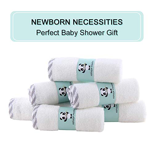 HIPHOP PANDA Bamboo Baby Washcloths, 6 Pack and Baby Hooded Towel, Grey Elephant, 30 x 30 Inch