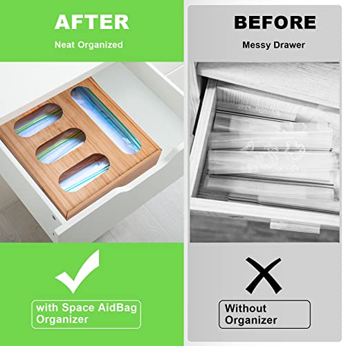 keleywood Bamboo Bag Storage Organizer for Kitchen Drawer, Ziplock Bag Organizer, Compatible with Gallon, Quart, Sandwich and Snack Variety Size Bag