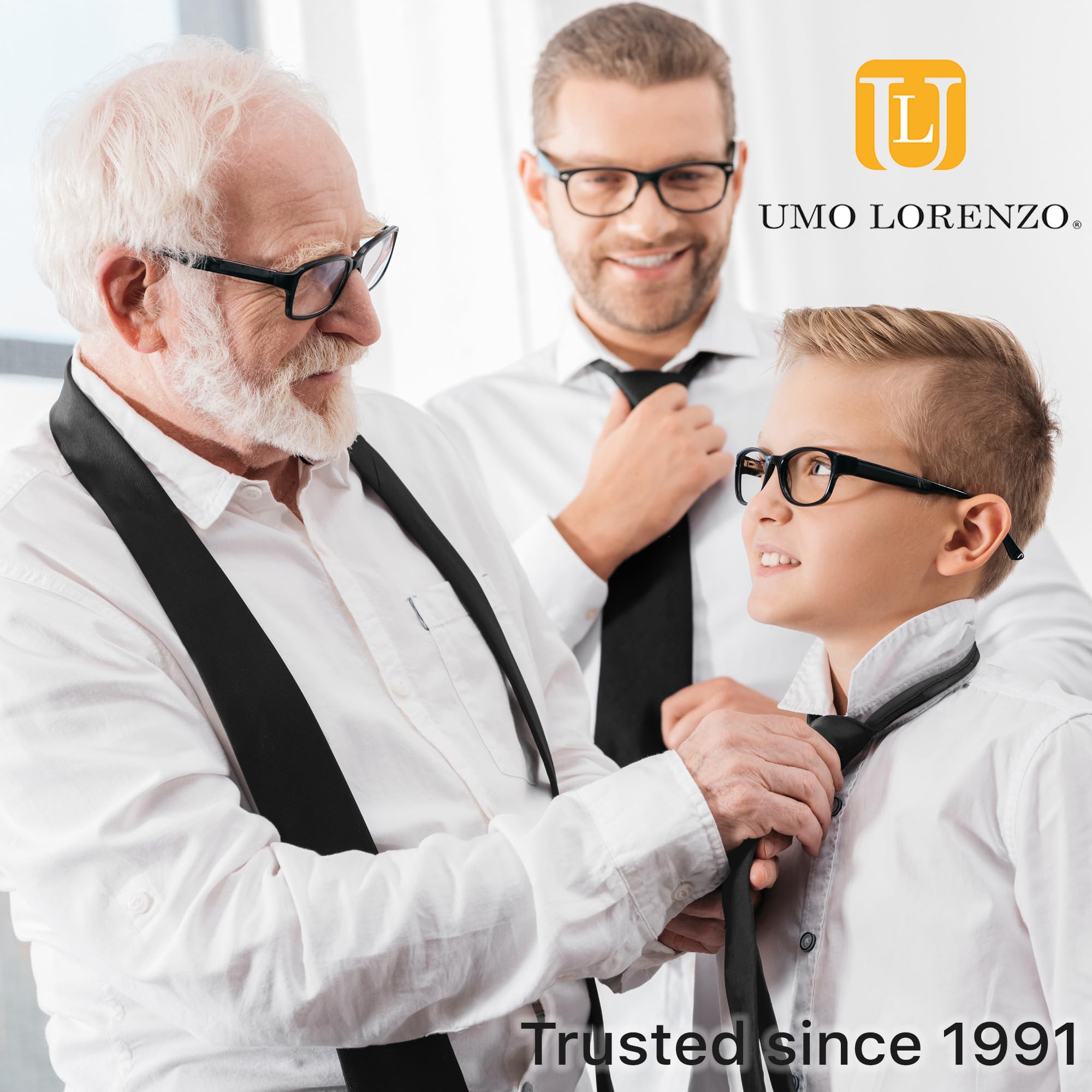 boxed-gifts Umo Lorenzo Mens Zipper Ties Solid Color Pre Tied Polyester Neckties for Men and Women-Black