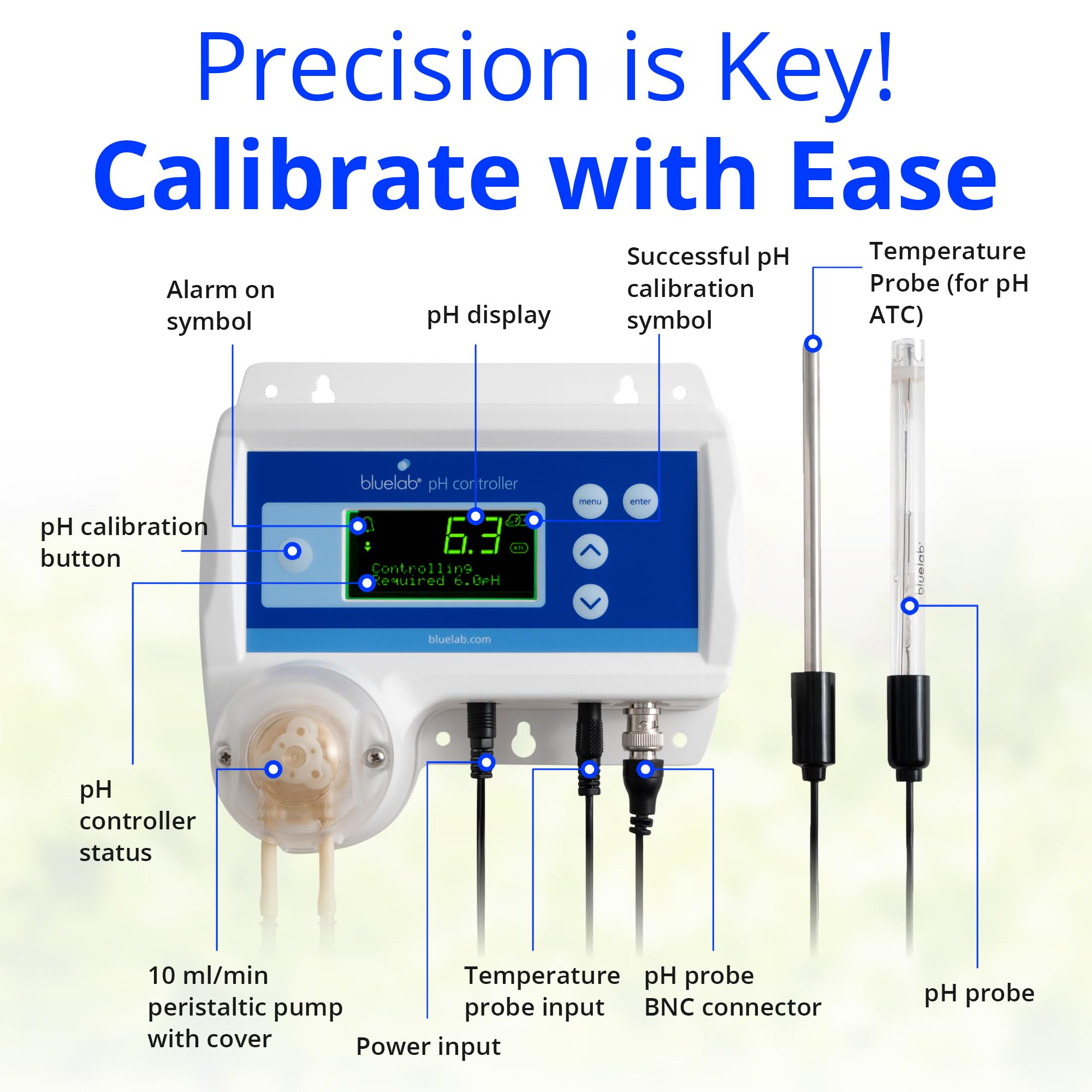 Bluelab CONTPH pH Controller with Monitoring and Dosing in Water Digital Meter for Hydroponic System and Indoor Plant Grow with Easy Calibration, 1, White