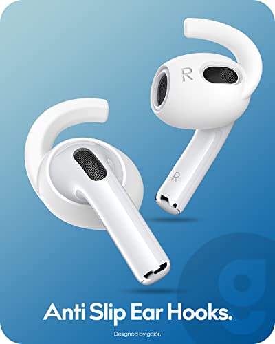 Gcioii 3 Pairs AirPods 3 Ear Hooks Covers [Added Storage Pouch] Anti Slip Wings Ear Covers, Grip Tips Accessories Compatible with Apple AirPods 3rd Generation (White, Medium)