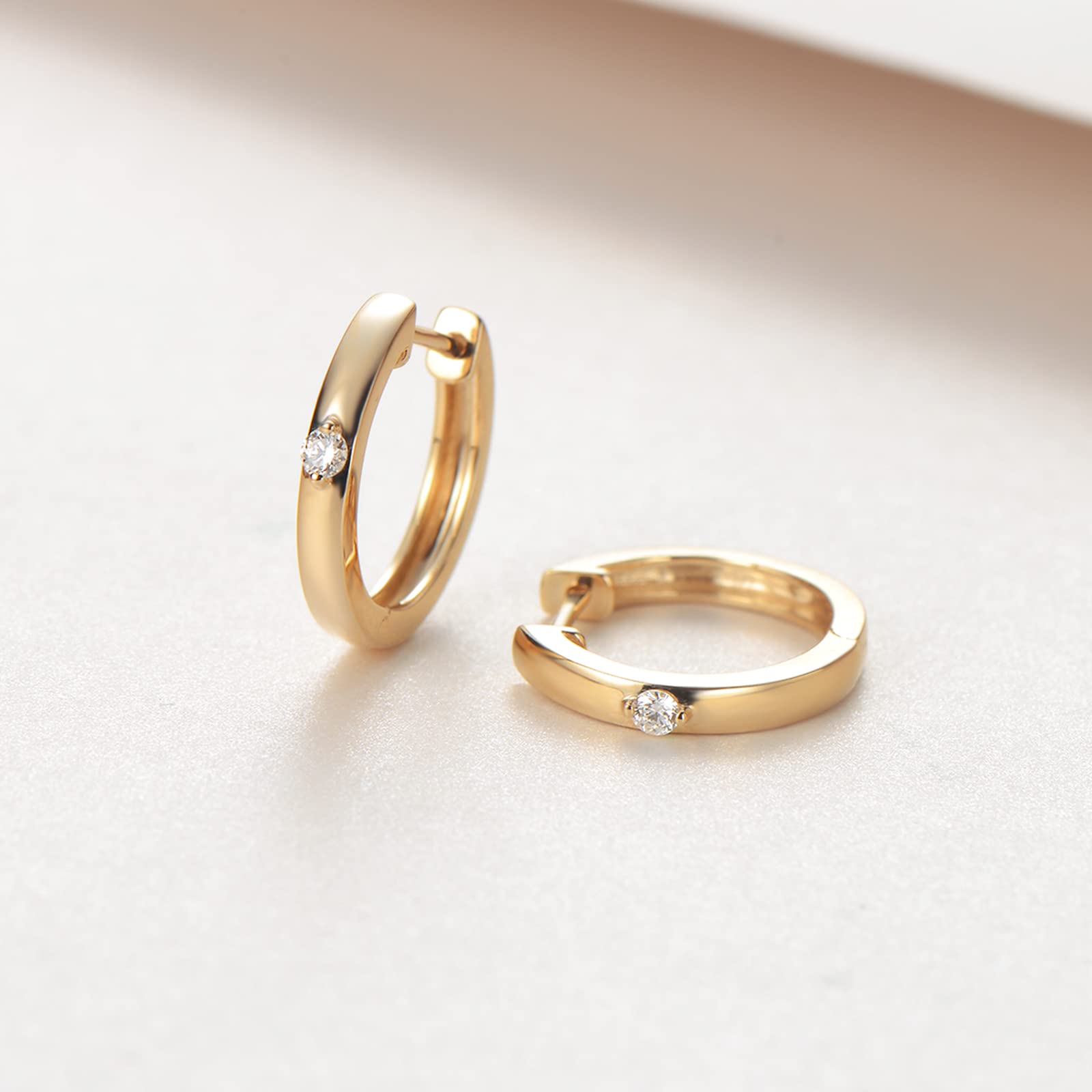 Carleen 14k Solid Real Gold 0.10cttw Diamond Small Tiny Mini Huggie Cartilage Hoop Earrings Women, 14mm (White Gold)