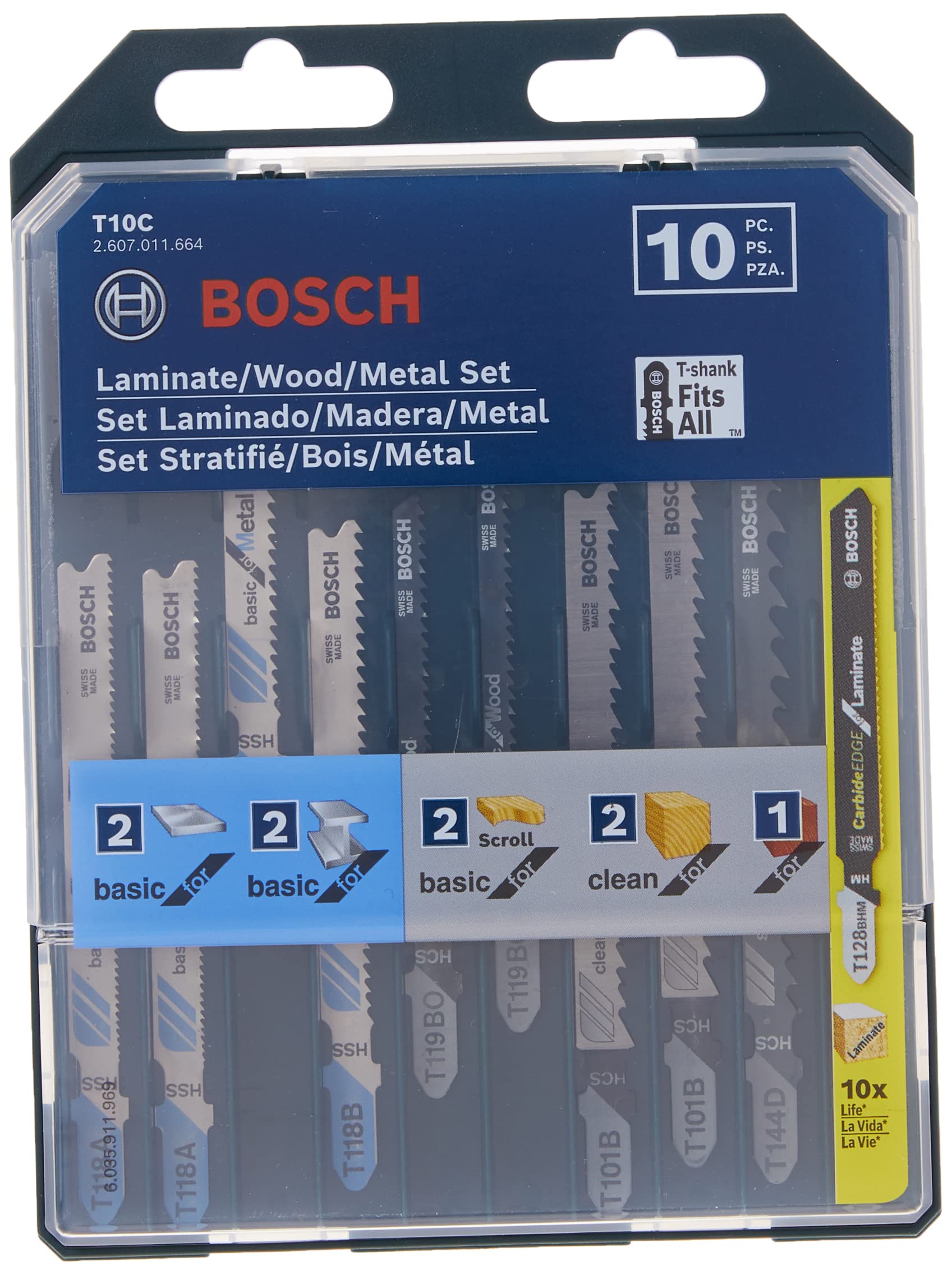 Bosch 10 pc. Laminate/Wood/Metal T-Shank Jig Saw Blade Set T10C