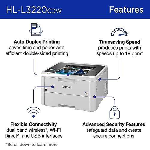 Brother HL-L3220CDW Wireless Compact Digital Color Printer with Laser Quality Output, Duplex and Mobile Device Printing | includes 4 Month Refresh Subscription Trial¹, Amazon Dash Replenishment Ready