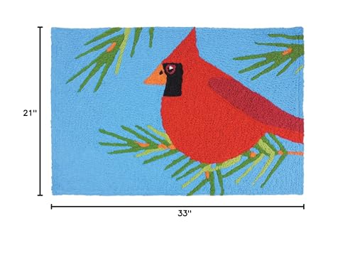 Jellybean Christmas Cardinal Perched In Pines 21x33" Indoor/Outdoor Doormat Rug