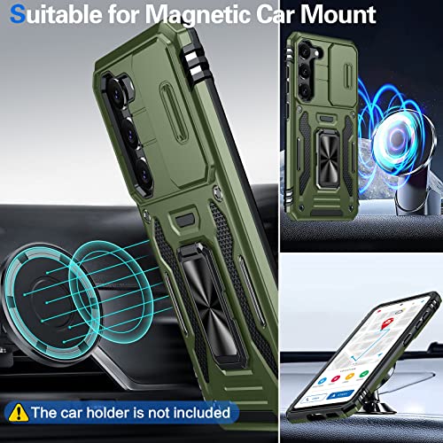 GOLDJU for Samsung Galaxy S23 Case, [4 in 1] Galaxy S23 Case with [2P Tempered Glass Screen Protector] & [Metal Ring Kickstand] Rugged Full-Body Protection Case for Samsung S23 6.1'' (Green)