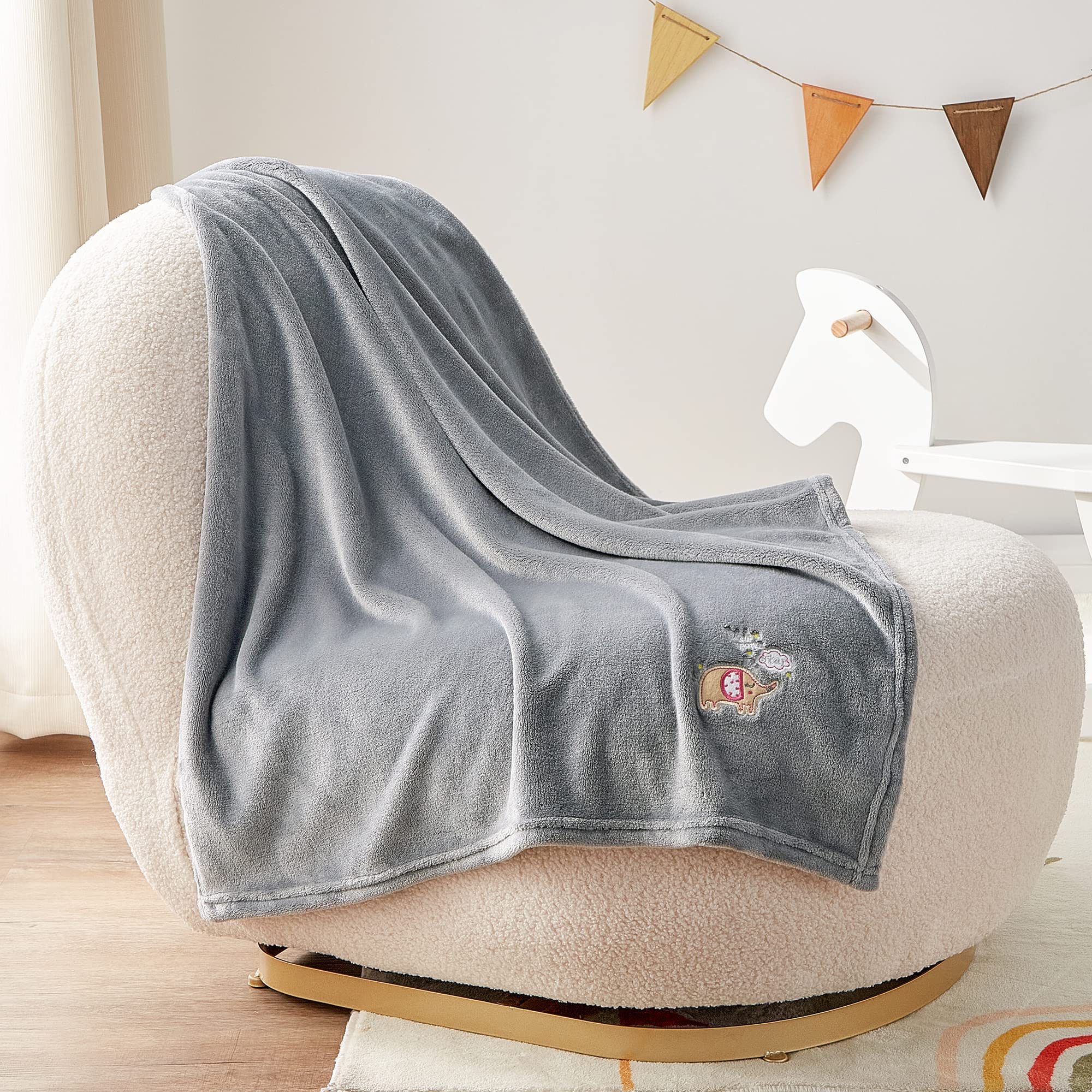 BEDELITE Baby Blankets for Boys Girls 30" x 40", Soft Cozy Fuzzy Fleece Blanket with Embroidered Dinosaur, Warm Breathable Infant Newborn Toddler Blanket for Crib Stroller Travel, Navy