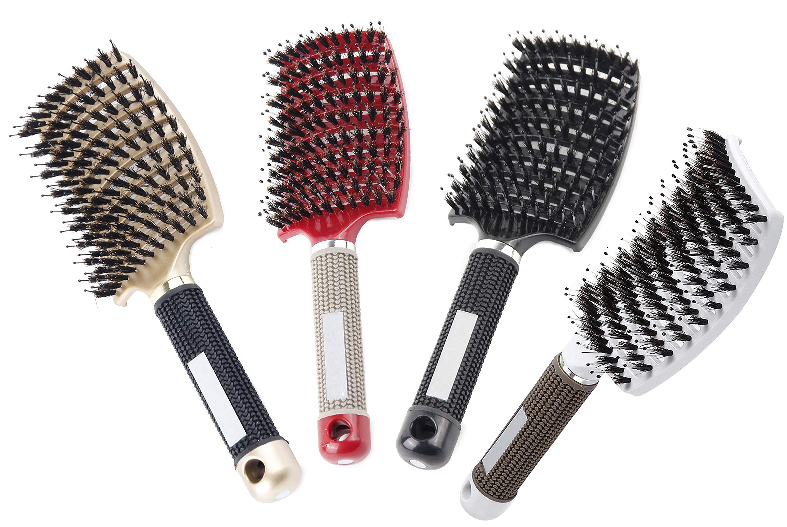 Boar Bristle and Nylon Curved Vented Hair Brush for Fast Blow Drying Detangling and Head Massage Hair Styling (White)