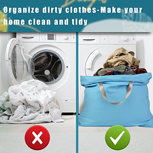 LOLOMLO Extra Large Canvas Laundry Bags with Handles & Drawstring Closure, Heavy Duty Tears Resistant Clothes Storage Travel Bags, Machine Washable Multi Use Laundry Bag liner for Laundry Hamper - 25.5" x 34" - Sky Blue