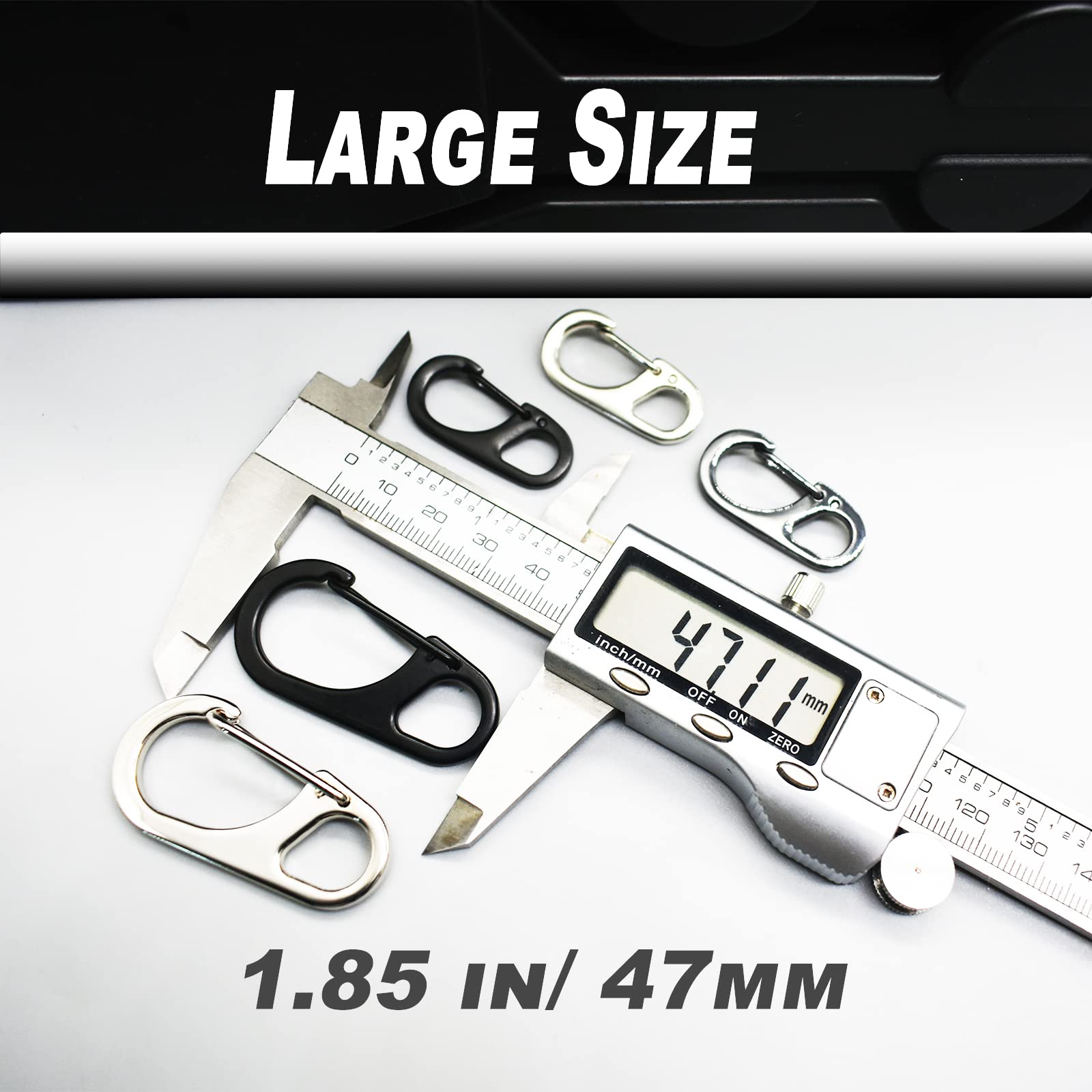 Bytiyar Small Carabiner Clips 1.85inch (47mm) Metal Snap Hooks with Fixed Eye Spring Gate Keychain Parocord Rope Clasps Accessories, 6 Pcs Black