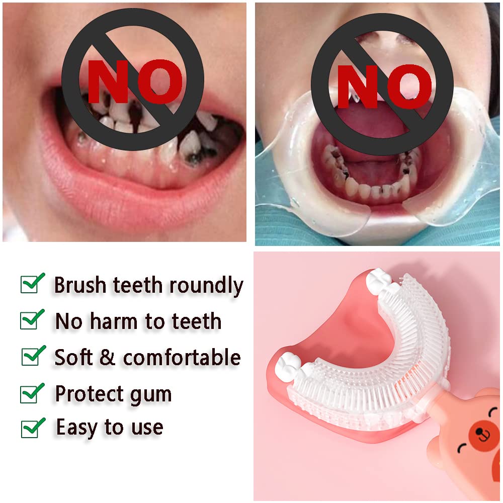 Gycoo Kids U- Shaped Toothbrush Rounded Children U Shape Toothbrush Oral Cleaning Tools for Children Teeth Cleaning Tools 360° Oral Toothbrush for Kids (6-12 Age(D))