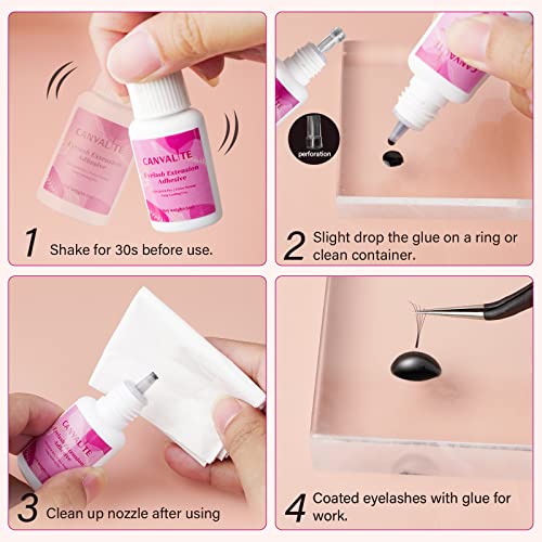 Canvalite Eyelash Glue for Lash Extensions 0.17oz, Extra Strong Lash Glue 0.5 Sec Dry Time, 6-8 Weeks Retention Lash Adhesive Black Latex-Free Eyelash Extension Glue for Professional Salon Use
