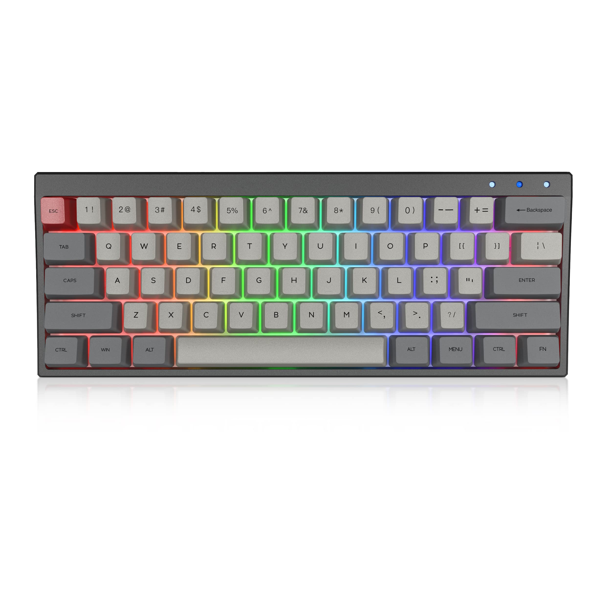 Ractous RTK61BP 60% Wireless Mechanical Gaming Keyboard,RGB Blacklit PBT Sublimation Keycaps 61keys Bluetooth5.1/Wried Gaming Keyboard for PC/Mac Gamers,Hot-Swap Gateron Optical Red Switch-Black
