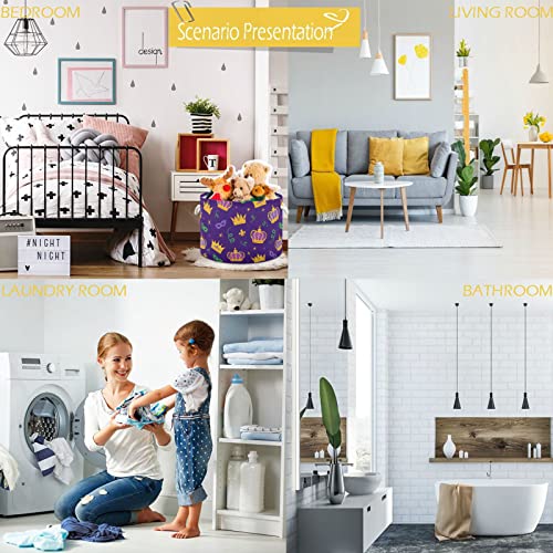 visesunny Mardi Gras Crown Carnival Mask Ribbon Fleur-de-lis Sparkles Laundry Baskets Fabric Storage Bin Storage Box Collapsible Storage Basket Toy Clothes Shelves Basket for Bathroom,Bedroom,Nursery,