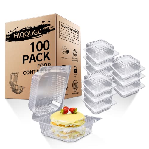 HIQQUGU 100 PCS Plastic Hinged Take Out Containers Clamshell Take Out Tray, Clear Plastic Take out Containers, for Sandwiches, Salads, Hamburgers, (5x4.7x2.8 in)