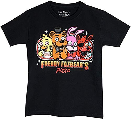 Five Nights at Freddy's Youth Boys Freddie Fazbear's Pizza T-Shirt Licensed FNAF (Black, Large)