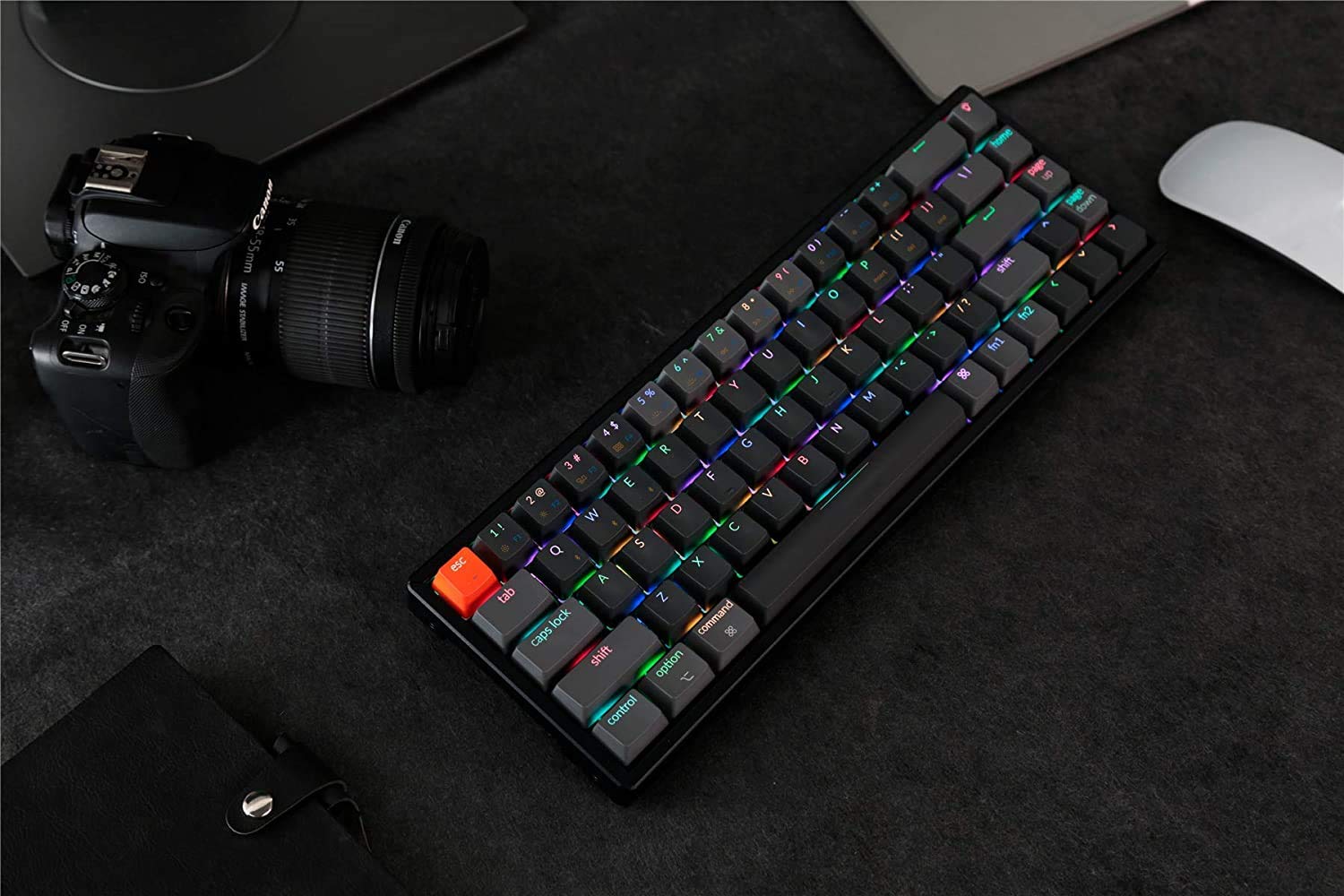 Keychron K6 Hot Swappable Wireless Bluetooth 5.1/Wired Mechanical Gaming Keyboard, 65% Compact 68-Key RGB LED Backlit N-Key Rollover, Aluminum Frame for Mac Windows Gateron G Pro Red Switch
