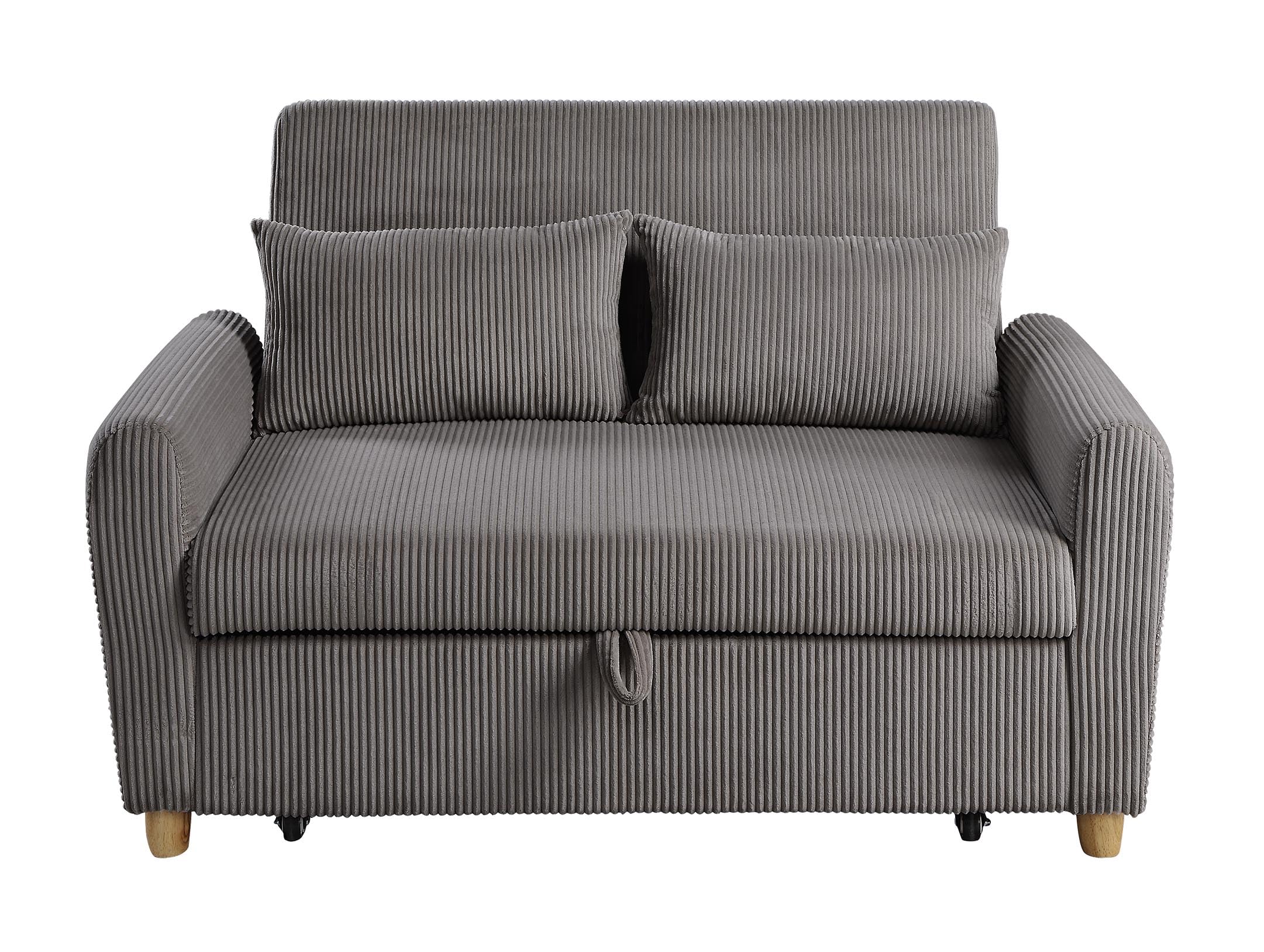 Favfurish 54" Corduroy Convertible Sleeper Loveseat with Full Foam Seating and 2 Throw Pillows, Stylish Couch for Living Room, Apartment,Bedroom,Brown