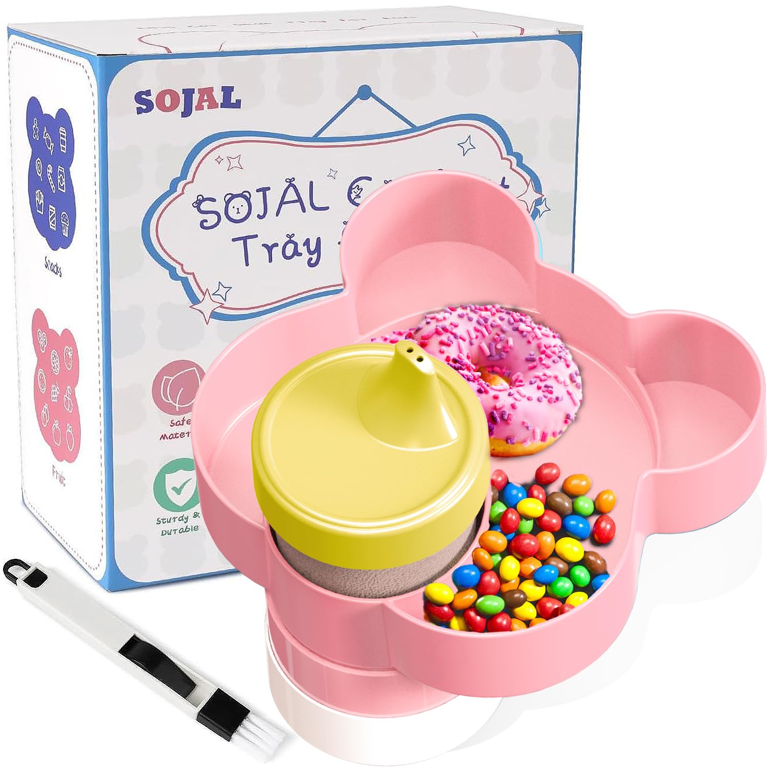 BlueOrigin Car Seat Snack Tray - Travel Tray for Kids Car Seat, Stroller, Booster and Anywhere with a Cup Holder, Toddler Road Trip Essentials Food Plate for Snacks, Toys, Entertainment (Pink)
