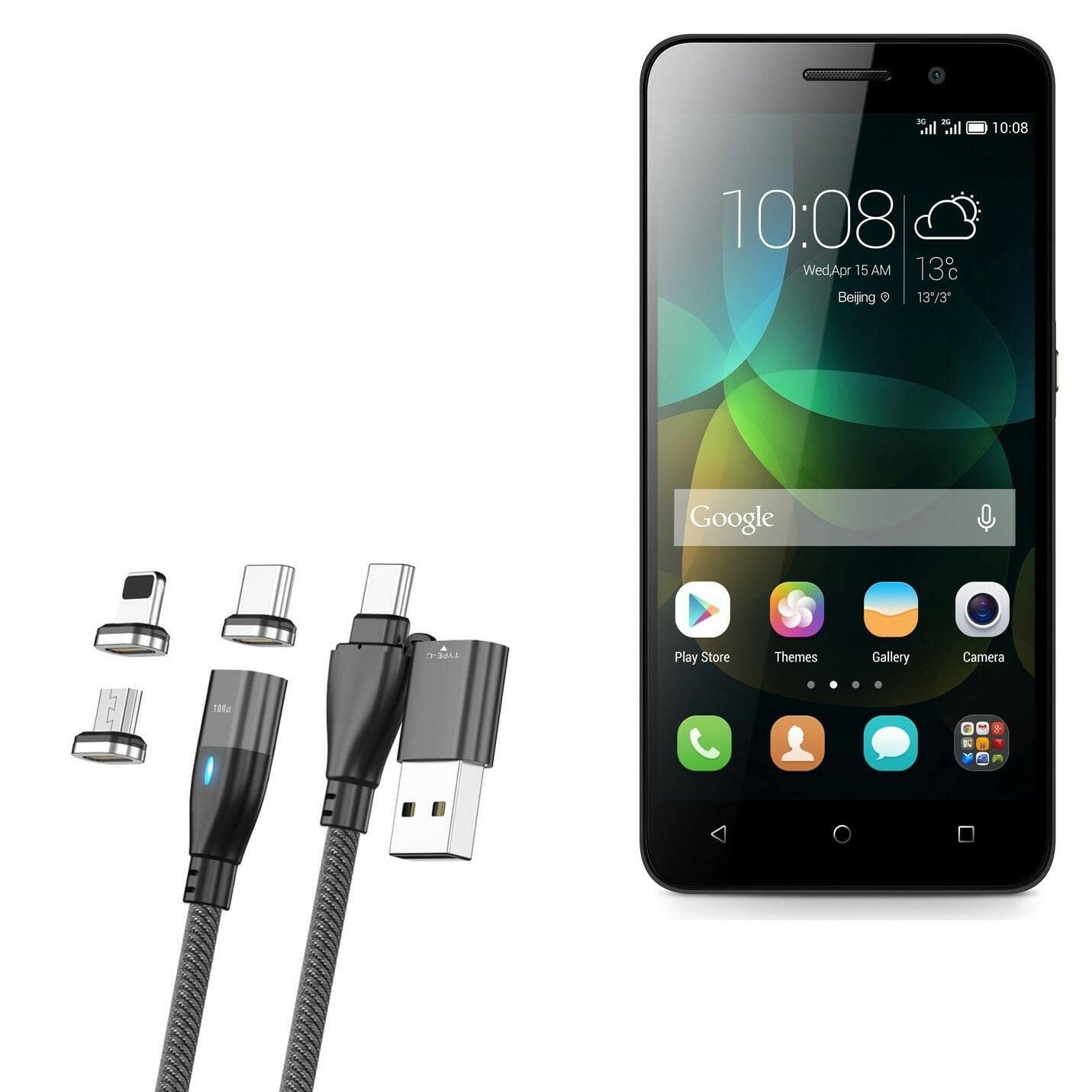 BoxWave Cable Compatible with Honor Bee - MagnetoSnap PD AllCharge Cable (100W), Magnet PD 100W Charging Cable USB Type-C Micro USB for Honor Bee - Jet Black