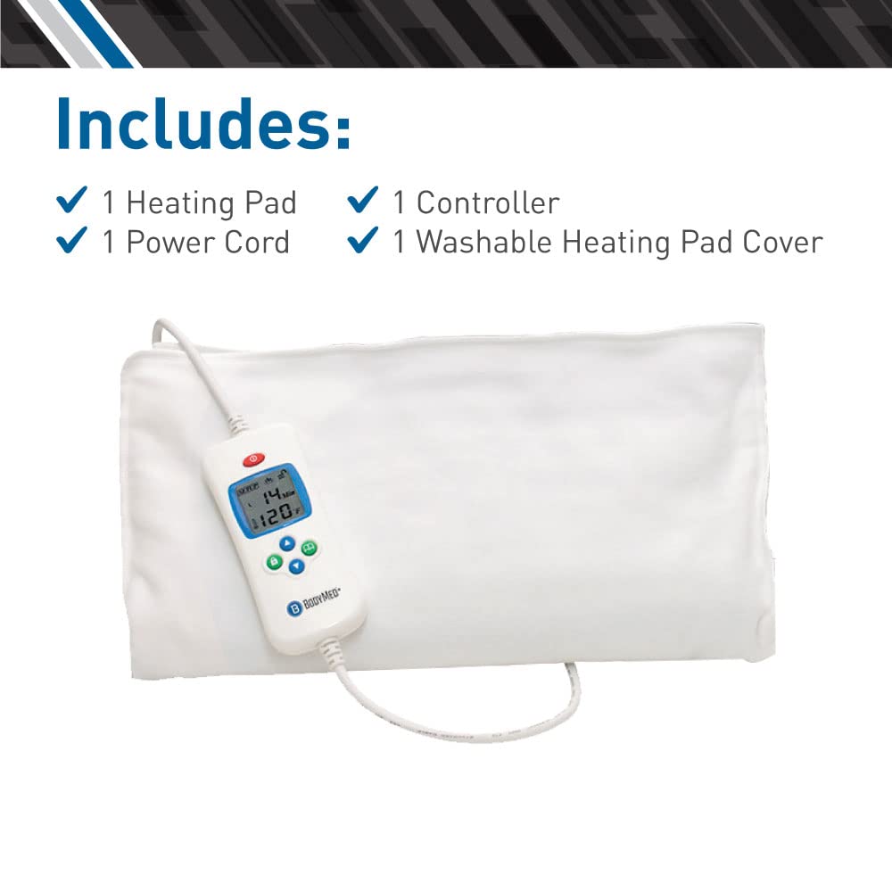 BodyMed Digital Moist Heating Pad with Auto Shut Off Heating Pad for Neck, Shoulder, Back and Muscle Discomfort Relief - 14 in. x 7 Inch, White