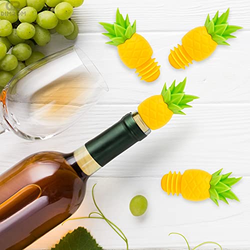 Cute Wine Stoppers for Wine Bottles - 4Pcs Funny Wine Stoppers Pineapple Small Bottle Caps for Crafts Cork Wine Bottle Stopper- Yellow Silicone Wine Stopper Wine Bottle Sealer Bottle Top Covers