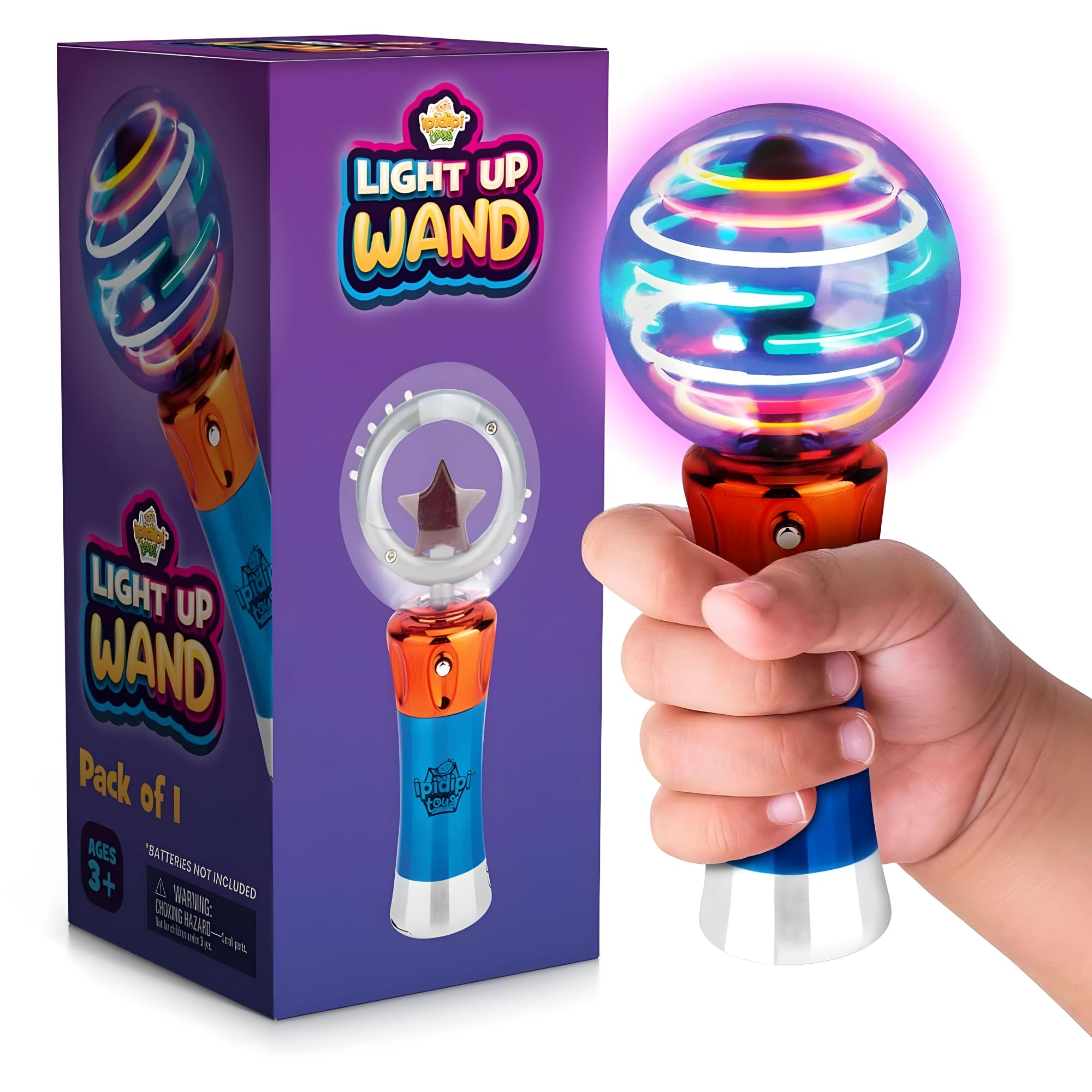 IPIDIPI TOYS Spinning Light Up Wand for Kids - Light Up Spinner Toy, Spinning Globe Toy, Special Needs Sensory Toys for Children with Autism, Stocking Stuffers Toys