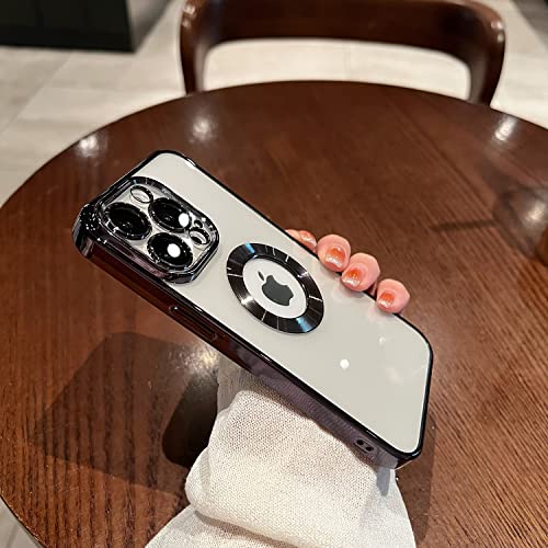 LOOBIVAL for iPhone 13 Pro Case with Camera Lens Protector, Logo View for Women Men, Soft Plating Transparent Slim Ultrathin Phone Cases for iPhone 13 Pro Clear Back Cover (for iphone13Pro,Black)