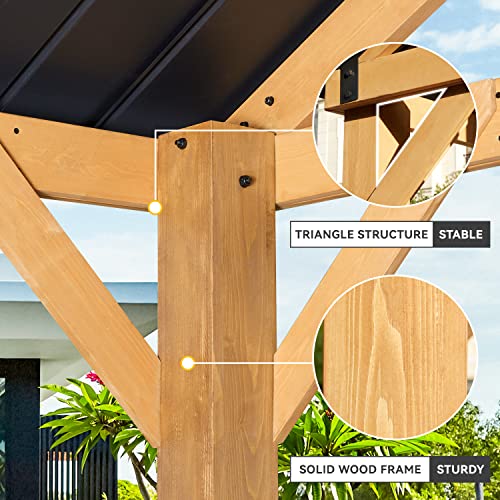 EROMMY 11'x13' Hardtop Gazebo, Outdoor Solid Wood Canopy Pavilion with Spruce Wooden Frame for Patio Backyard Deck Garden