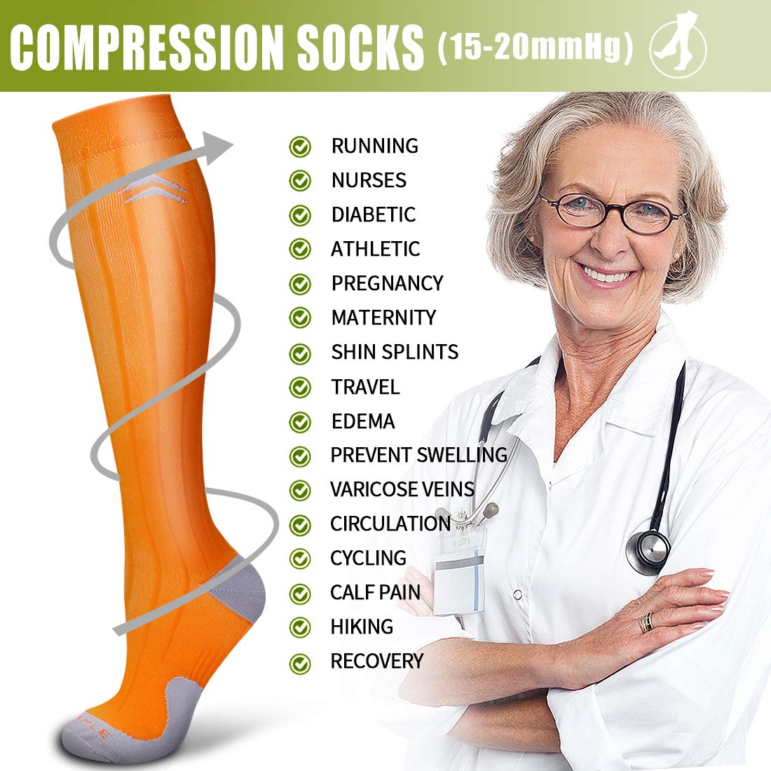 Bluemaple Copper Compression Socks For Women & Men Circulation (8 Pairs) - Best for Running,Hiking, Cycling,Travel,Pregnancy