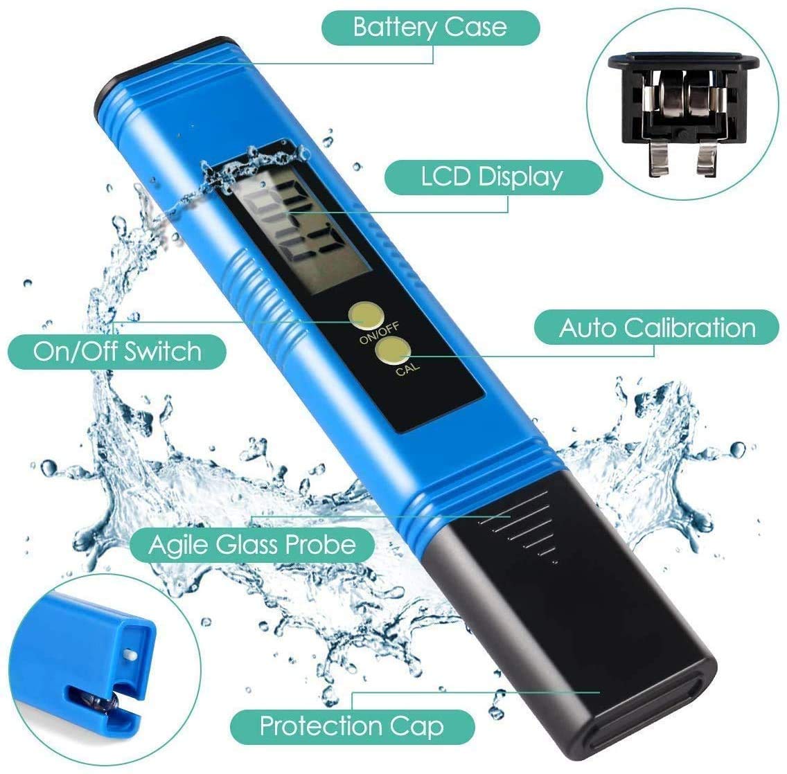 Digital PH Meter, PH Meter 0.01 Resolution Pocket Size High Accuracy Water Quality Tester,Accuracy Pocket Size with 0-14 PH Measurement Range,Suitable for Aquariums, Swimming Pools