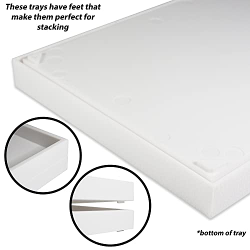 CuteBox Company 3pc White Plastic Tray (14.75β x 8.25β x 1β) with 10 Rectangle Compartment White Flocked Tray Insert for Jewelry Storage, Organization, Merchandise, Display